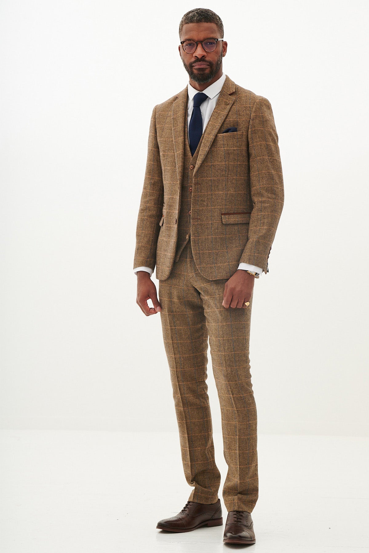 RAY - Tan Check Two Piece Suit – Marc Darcy