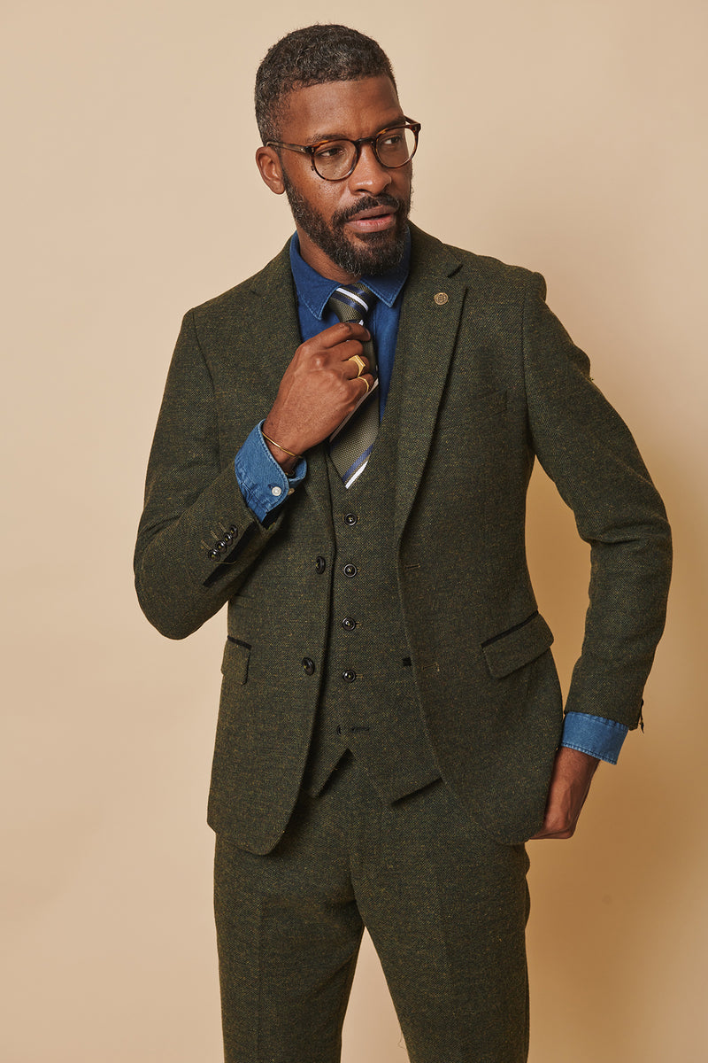 MARLOW - Olive Green Tweed Blazer – Marc Darcy