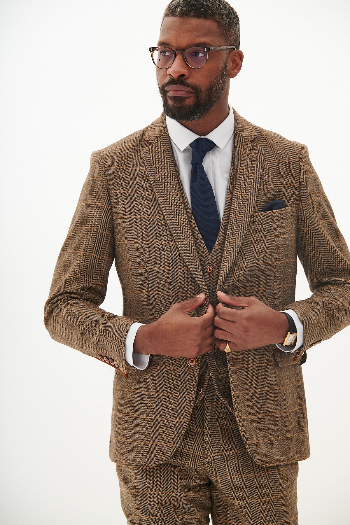 Tweed Check Blazer | Tan Tweed Blazer For Men | Marc Darcy