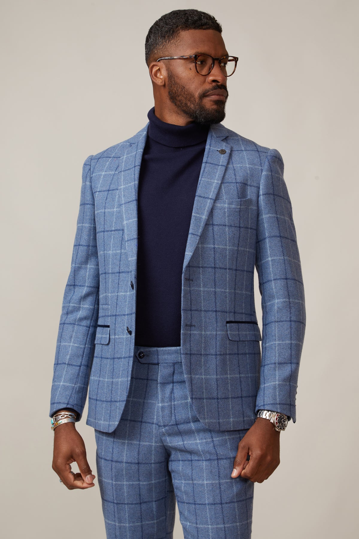 CLINTON - Blue Tweed Check Blazer – Marc Darcy