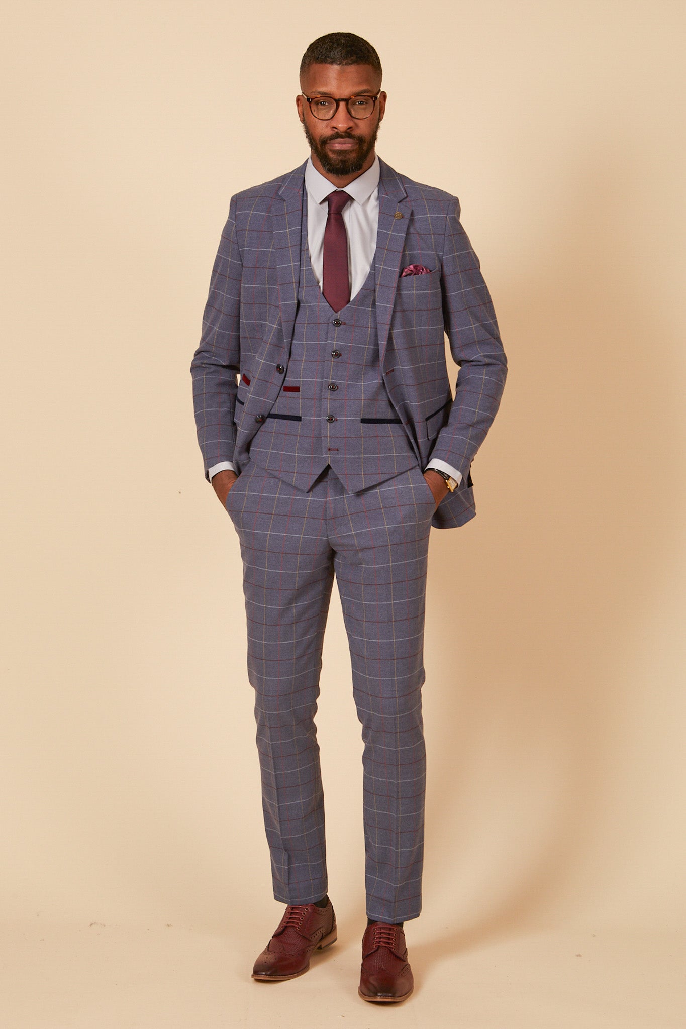 DRAKE - Sky Blue Check Three Piece Suit – Marc Darcy