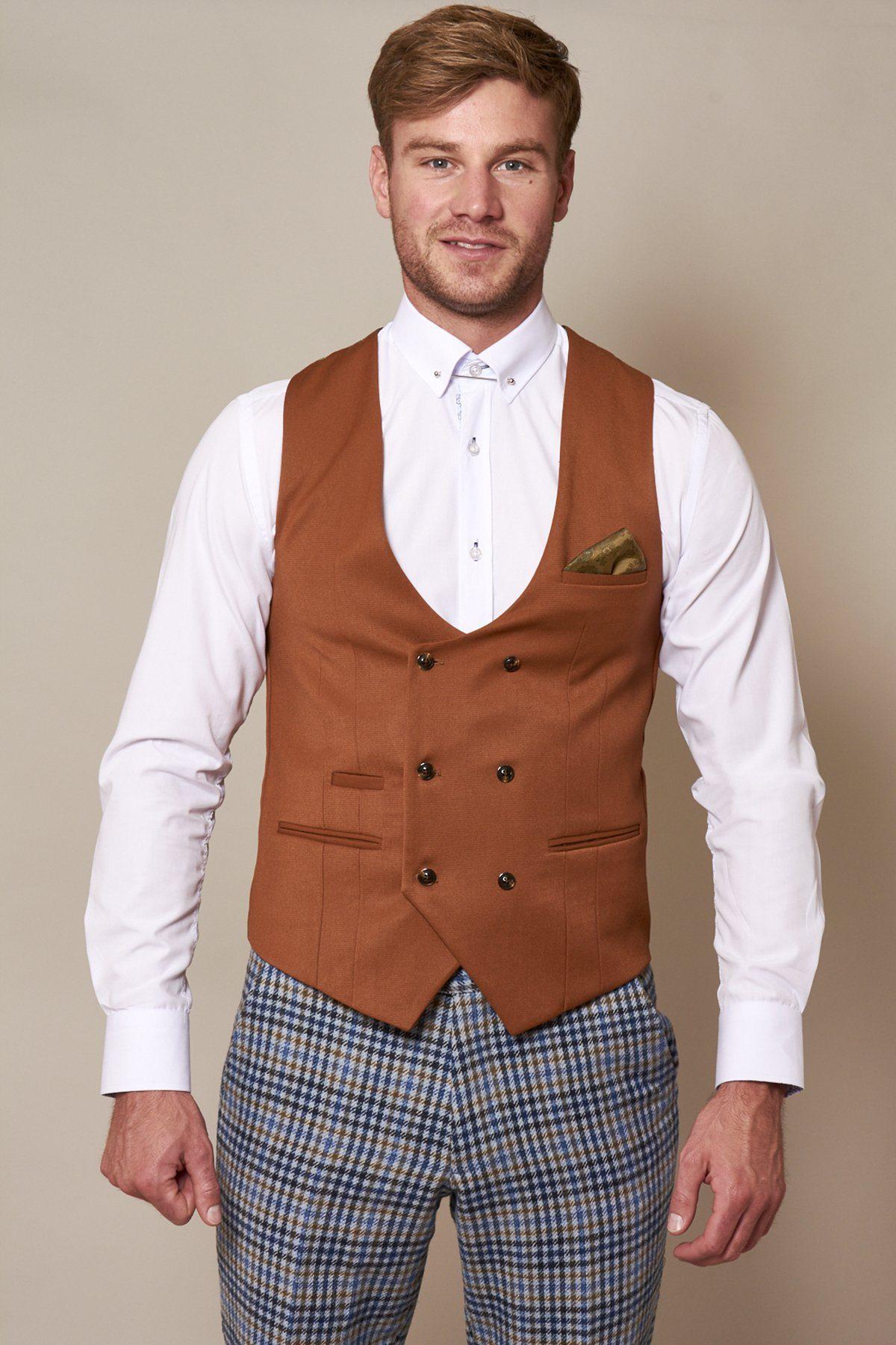 KELLY - Dark Tan Double Breasted Waistcoat – Marc Darcy